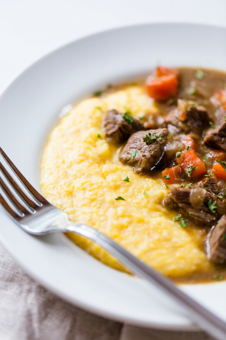 Beef Stew with Cheesy Parmesan Polenta - Food Banjo