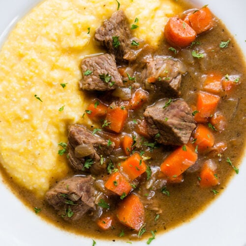 Beef Stew with Cheesy Parmesan Polenta - Food Banjo