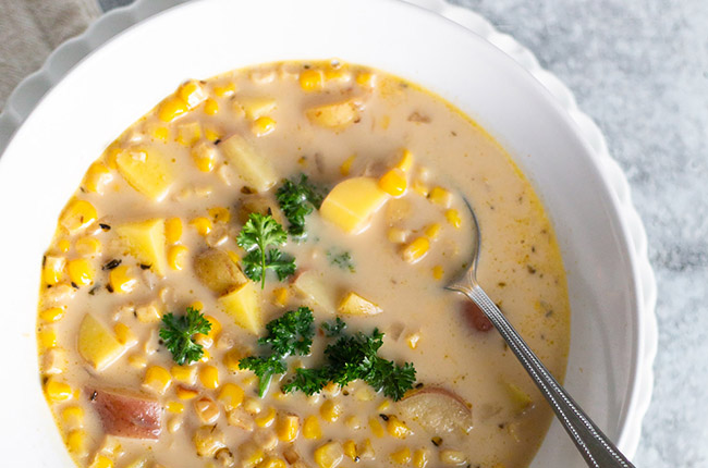 Frozen Corn Chowder - with Vegan option - Food Banjo